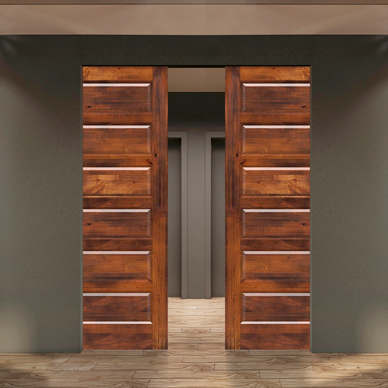 6 Panel Double Converging Pocket Doors - Rustica Custom Doors